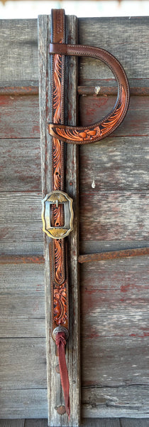 TM Leather Brown Two-Tone Acorn and Oak Leaf Ear Loop Headstall w/ Sca ...